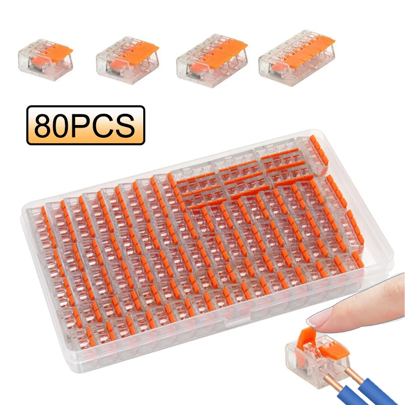 20/80pcs Box Electrical Lever Wire Connectors 2 Port 3 Port 5 Port ...