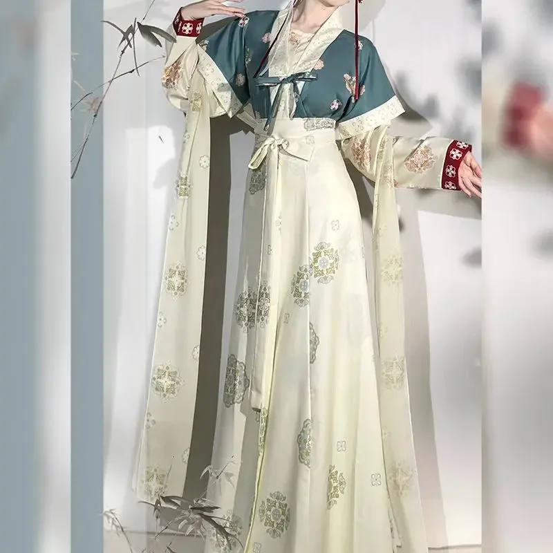 2024-Chinese-Traditional-Hanfu-Dress-Tang-Dynasty-Women-Blue-Floral ...
