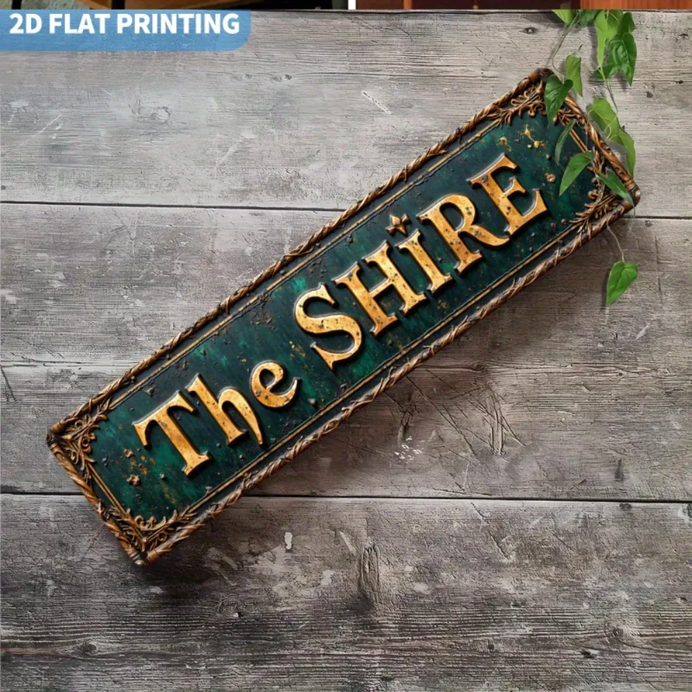 The Shire Vintage Metal Wall Sign - Rustic Golden Script Aluminum Decor ...