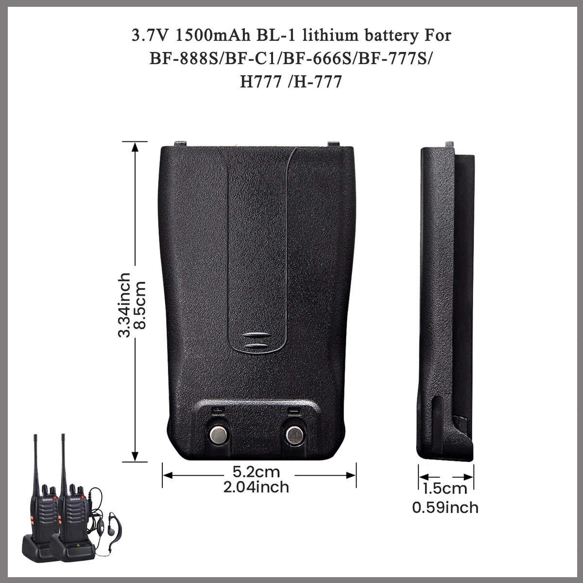 Baofeng 888S Battery 3.7V 1500mAh BL-1 Battery For BF-666S BF-777S BF ...