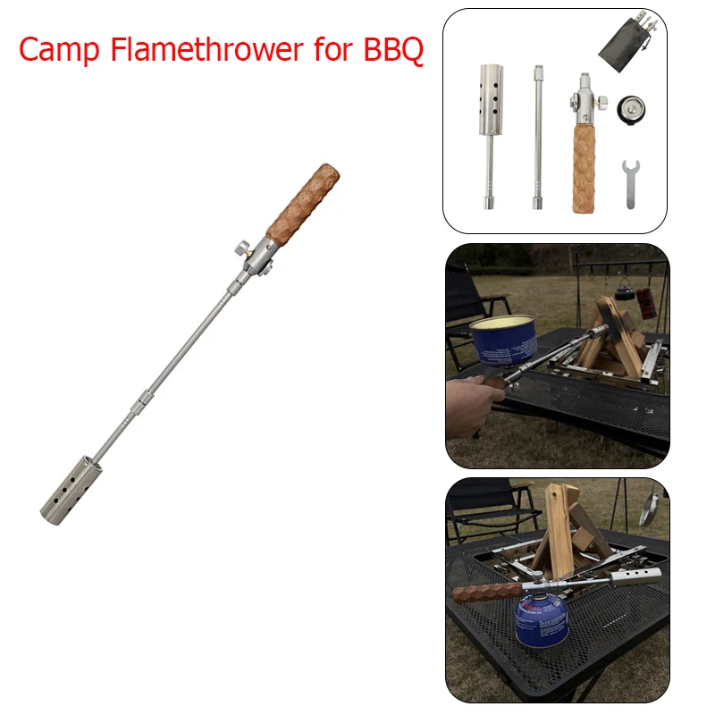 Outdoor BBQ Blowtorch Flamethrower Wooden Handle Long Torch Gases Flame ...