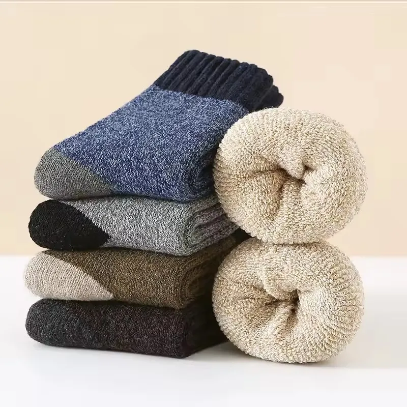Thickened Winter Woolen Socks for Men Ultra-Thick Fleece Lined Warm Mid ...