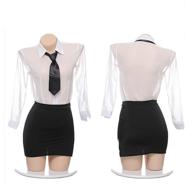 Sexy Cosplay Secretary Costumes Women's Tie Top Miniskirt Lingerie Set ...