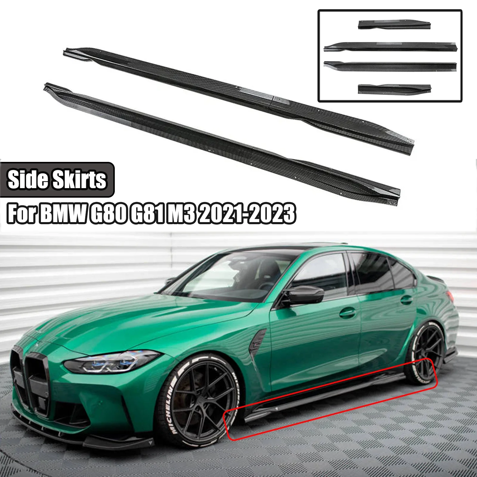 For-BMW-G80-G81-M3-2021-2023-Maxton-Style-4-Pcs-Side-Skirts-Extension ...