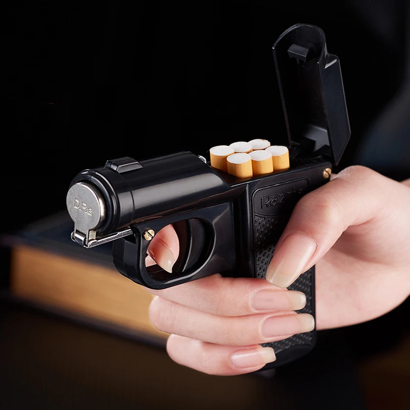 Windproof-Lighter-Kerosene-Gun-Lighter-Pistol-shaped-Cigarette-Case ...