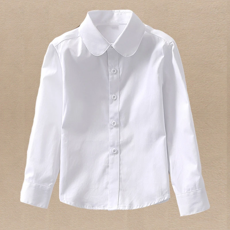 Girls White Shirts For Students Uniform Long Sleeve Solid 100% Cotton ...