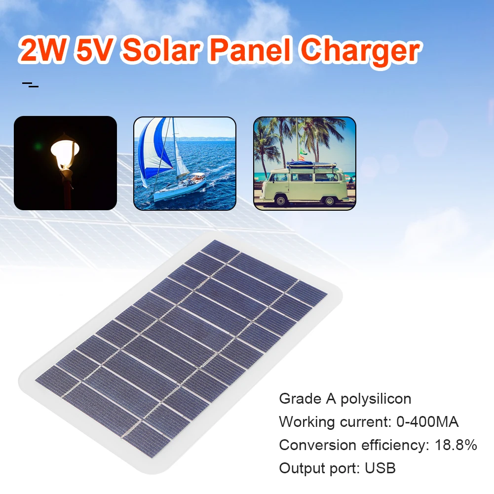 Usb Solar Charger Panel 5v 2w 400ma Portable Solar Panel Output Usb ...