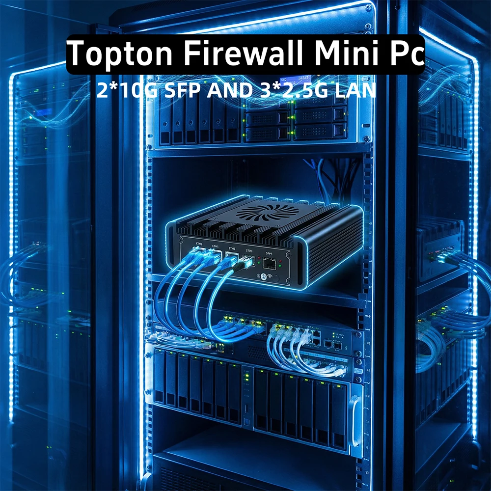 Topton 2x10G SFP Solid Firewall Mini PC 3x2.5G i226-V Lan Intel i3 N300 ...