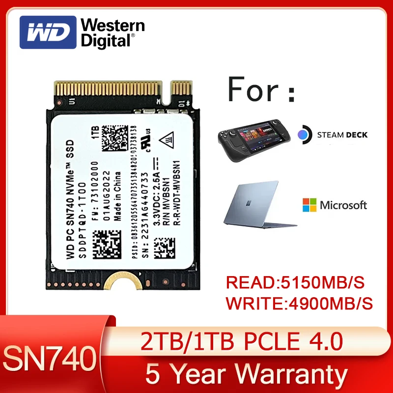 New WD SN740 2TB 1TB 512GB 256GB M.2 NVMe 2230 PCIe4.0x4 SSD Solid ...