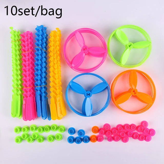 10set/bag Colorful Bamboo Dragonfly Plastic Hand Push Flying Toys Kids ...