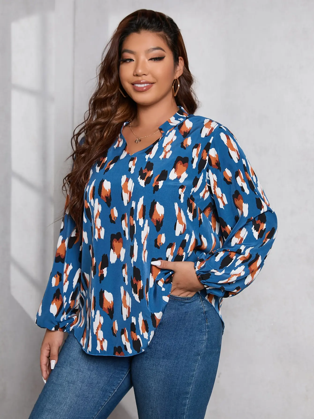 Finjani-Plus-Size-Women-Blouse-Allover-Floral-Print-Flounce-Sleeve-Top ...