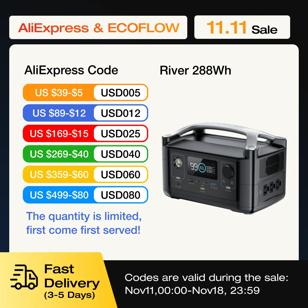 ECOFLOW-RIVER-288Wh-Portable-Power-Station-3-x-600W-AC-Outlets-LED ...