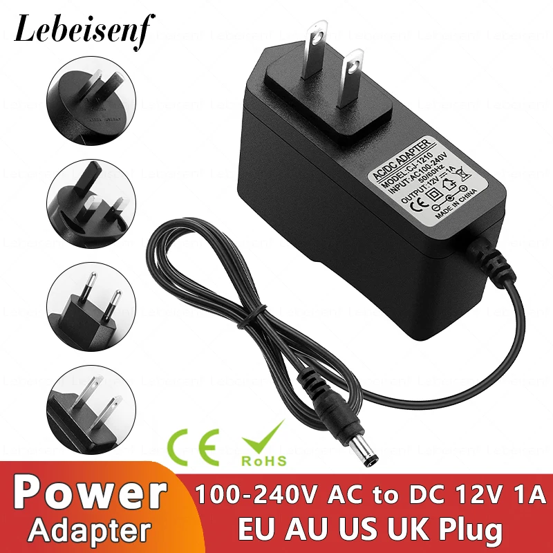 12V-1A-Power-Supply-Adapter-US-EU-AU-UK-Plug-in-AC-DC-Converter-100 ...