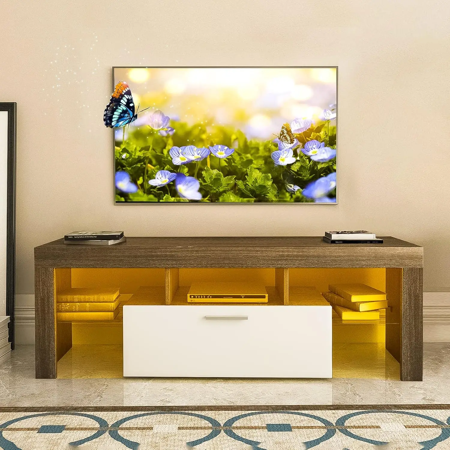 Tv Stand With Led Lights For 55 H Tv, Gaming Entertainment Center With ...