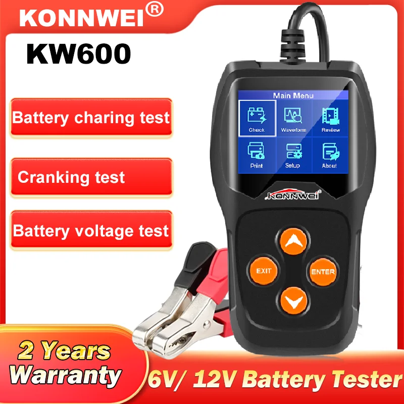 KONNWEI KW600 12V Car Battery Tester 100 to 2000CCA 12 Volts Battery ...