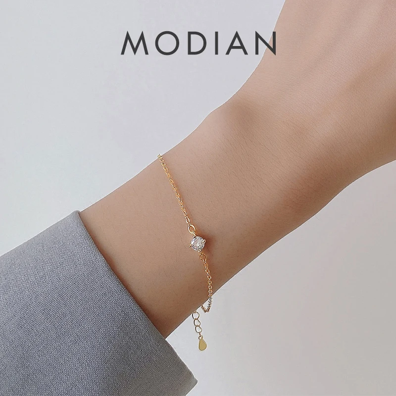 Modian-Authentic-925-Sterling-Silver-Simple-Clear-CZ-Sparkling-Trendy ...