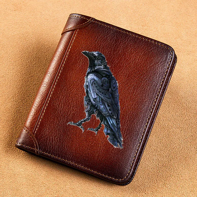 High Quality Genuine Leather Men Wallets Vintage Steampunk Crow Design ...