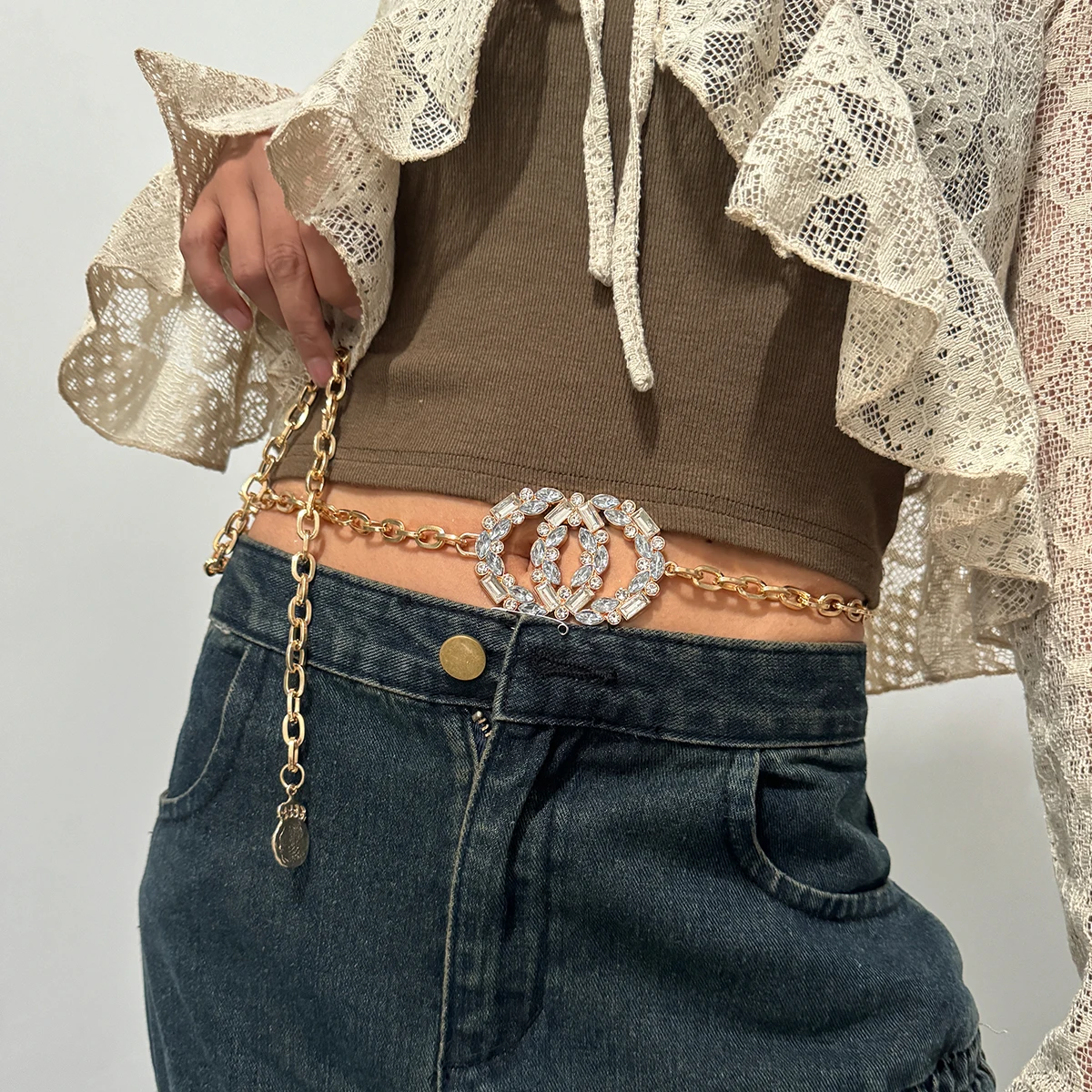 Rhinestone Gold Chain Belt Female Waist Y2K Silver Metal Punk Designer ...
