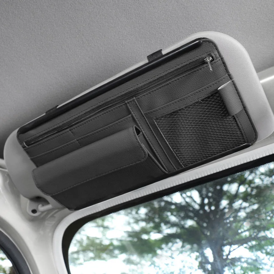 Car-Sunshade-Storage-Bag-Organizer-PU-Leather-Sun-Visor-Clip-Estiva ...