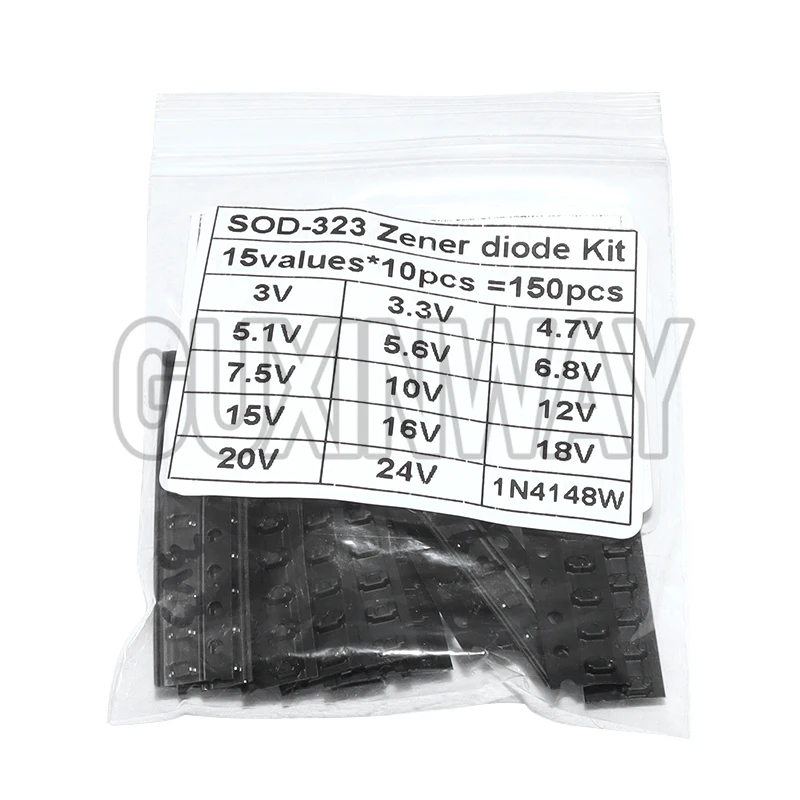 150Pieces 15 values Zener diode kit SOD-123 1206 SOD-323 0.5W Zener ...