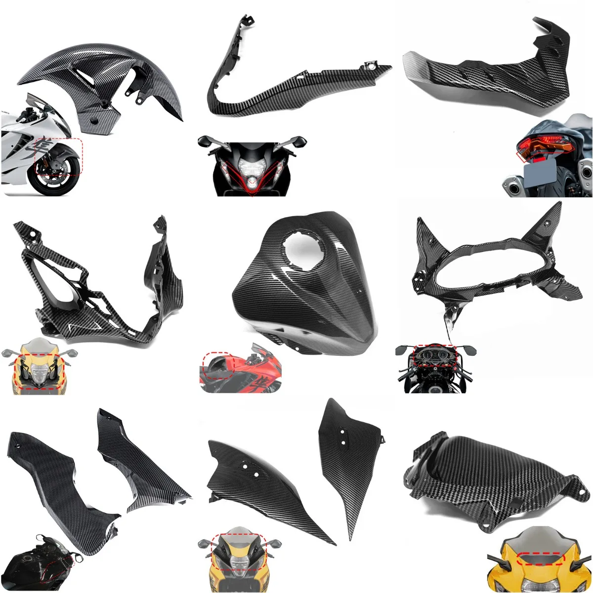 Carbon-Fiber-Pattern-Front-Complete-Bodywork-Fender-Fairing-Cowls-for ...