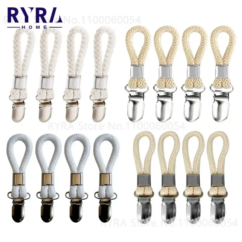 4PCS Bathroom Clips Braided Cotton Loop Metal Clamp Towel Clothes Pegs ...