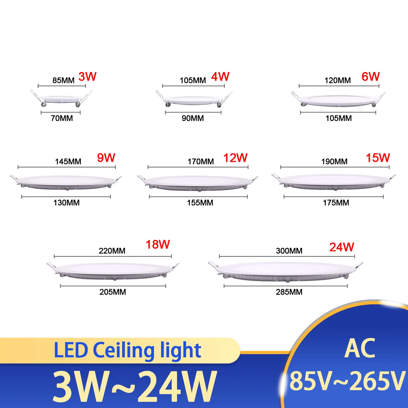 Luz empotrable LED de 24W, 18W, 12W, 9W, 6W, 3W, AC110V, 220V, luz ...