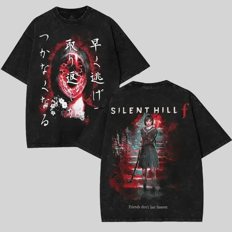 Classic Game Tees Vintage Washed Silent Hill F Horror GameGraphic Print ...