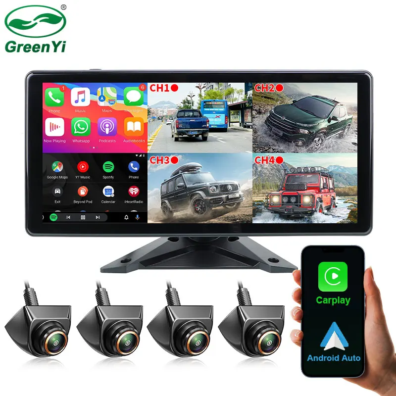 Wireless-WiFi-Carplay-Android-Auto-10-36-Inch-4-Split-Screen-Truck-Bus ...