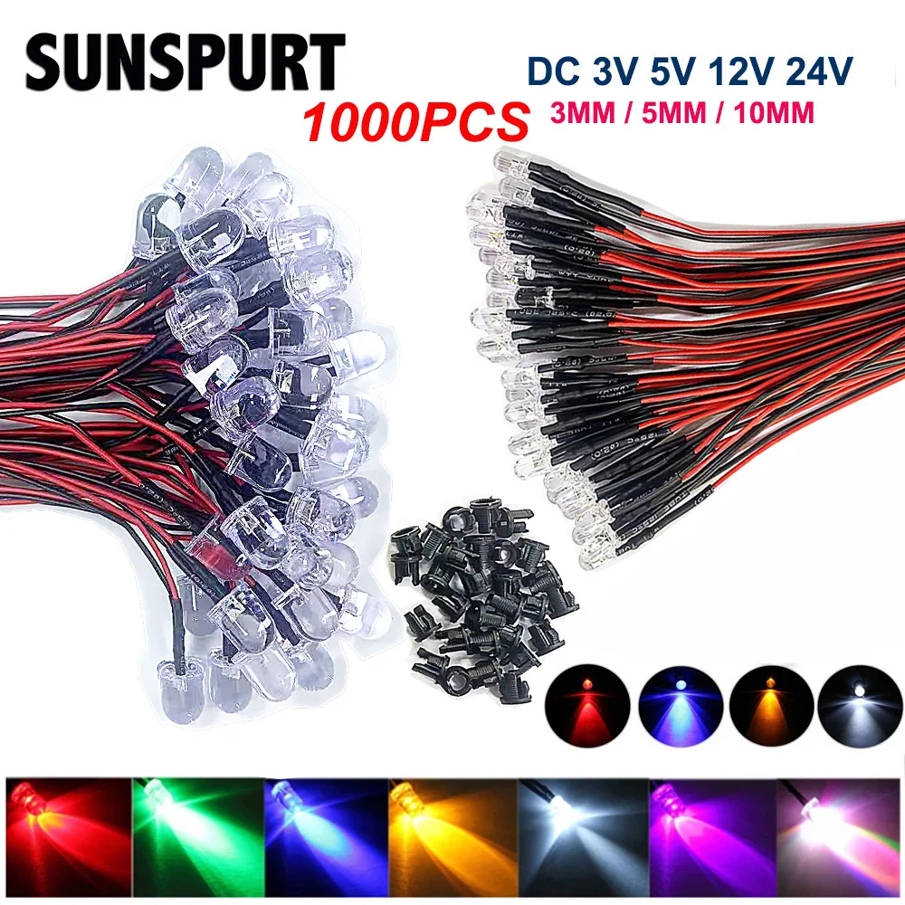 20-1000pcs-3mm-5mm-10mm-Red-Green-Ice-Blue-RGB-Warm-white-UV-DC3V-5V ...