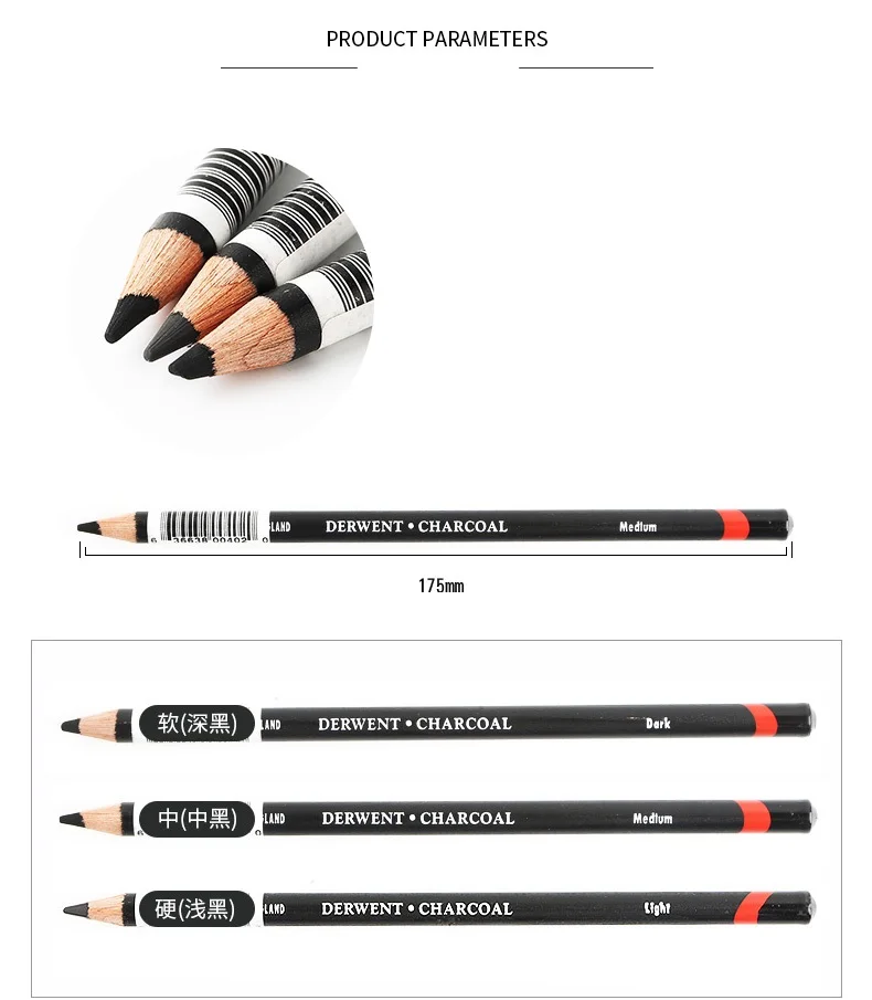 Kit de dessin,UK DERWENT-Crayon à dessin au charbon de bois soluble ...