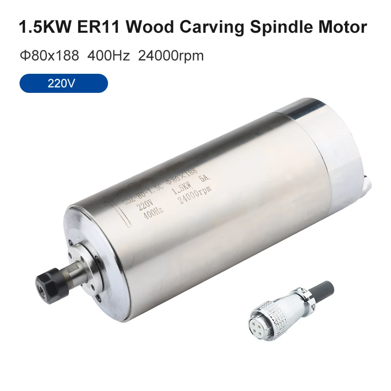 CNC Spindle 1.5kw ER11 Water-Cooled Spindle Motor 220V Φ80x188 400Hz ...