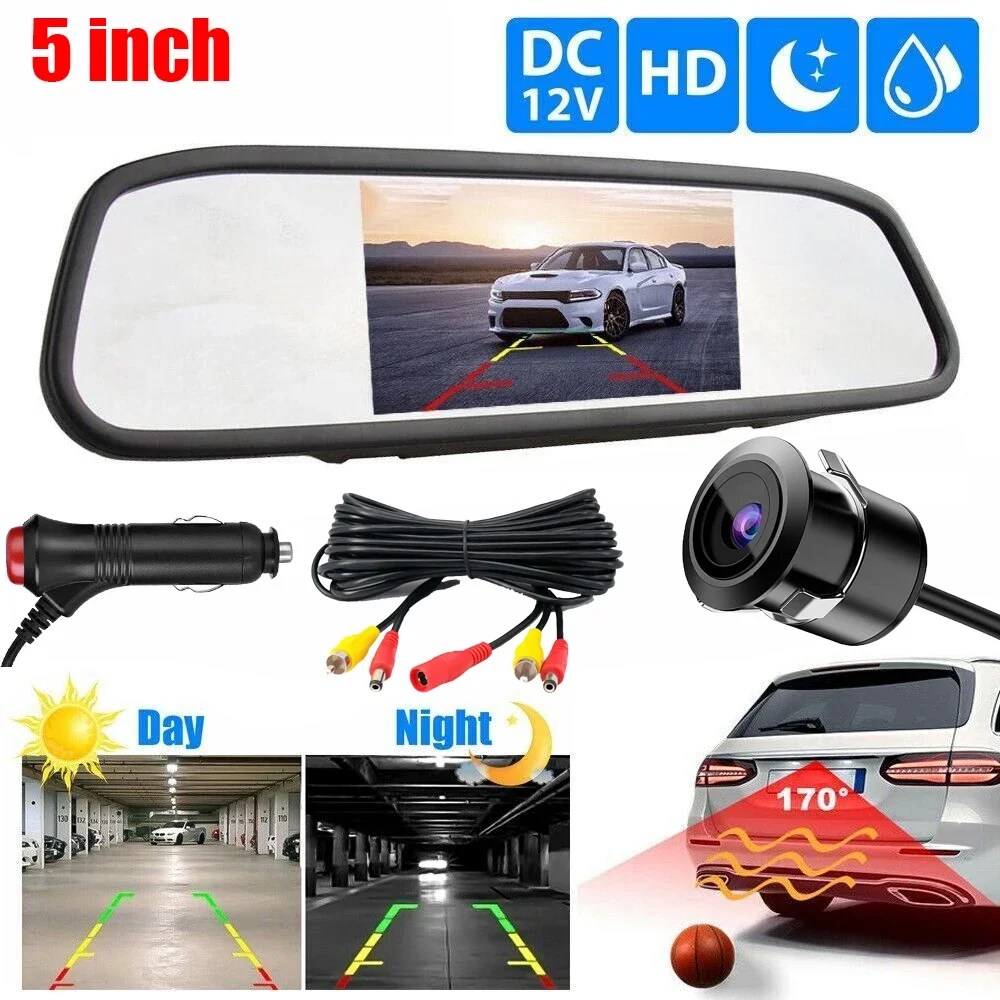 5-inch-LCD-Rear-View-Mirror-Monitor-Reversing-Backup-Camera-Kit-for-Car ...