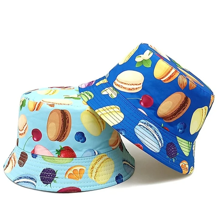 Macaroon Printing Bucket Hat Children Boys Girls Kids Fisherman Hats ...
