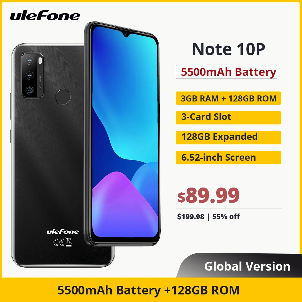 Ulefone Smartphone Note 10P con Android, 128GB de ROM, 6,52 pulgadas ...