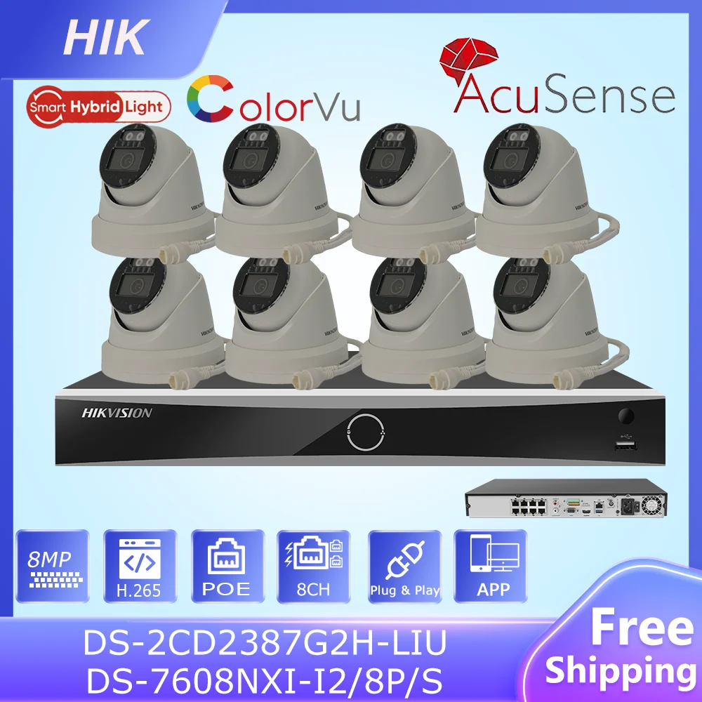 Original HIK 4K Acusense CCTV Kits 8CH POE NVR DS-7608NXI-I2/8P/S 8MP Colorvu IP Camera DS ...