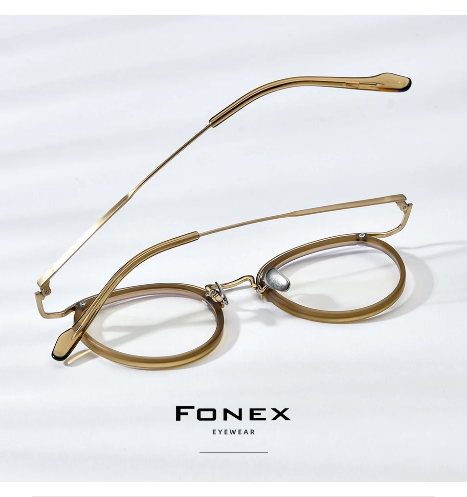 FONEX Acetate Titanium Glasses Frame Women Vintage Round Eyeglasses Men ...