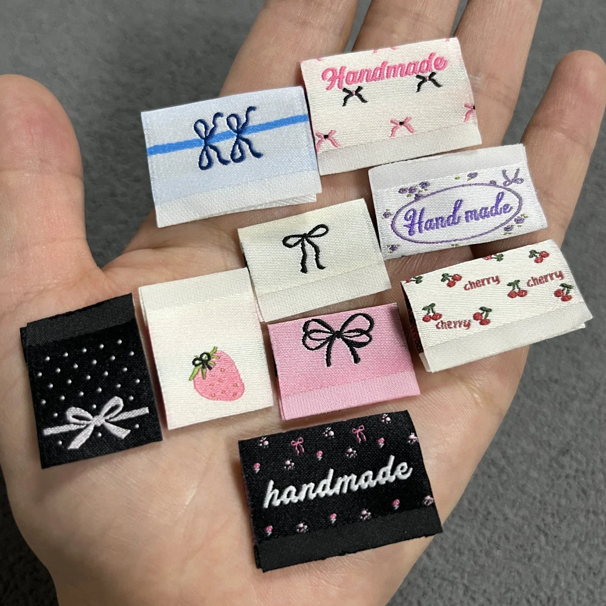 Spot folding side label, bow handmade clothing woven label，handmade ...