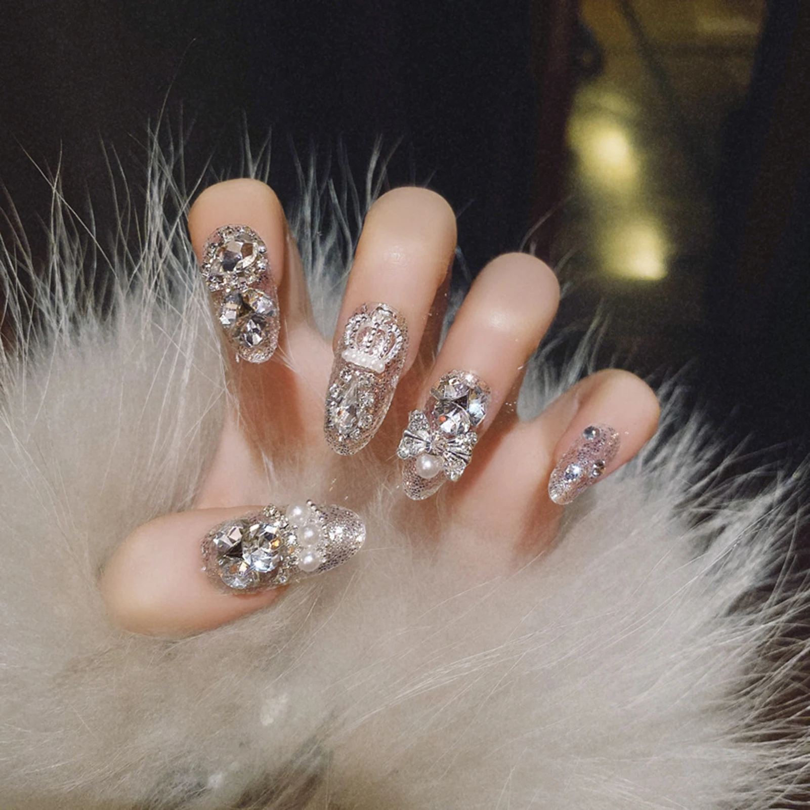 24PCS Sets Wedding Bride Fake Nails Glitter Crystal Pearl Rhinestone Nail Patch Full Nail Tips Fingernail Women Nail Art Tips AliExpress 66