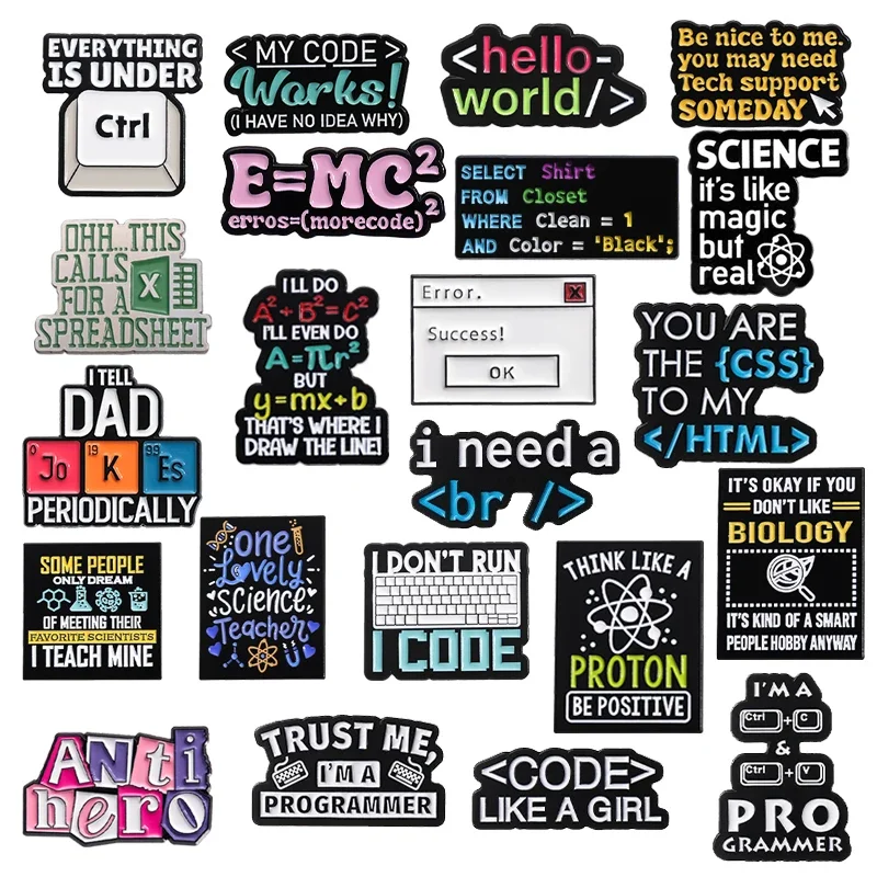 Program Code Sets Enamel Pins Creative Chemical Element Symbol Math ...