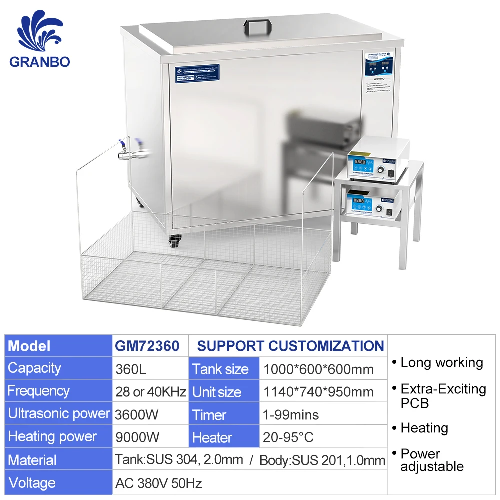 Granbo-360L-Single-Tank-3600W-40-28KHz-Ultrasonic-Cleaning-Machine-for ...