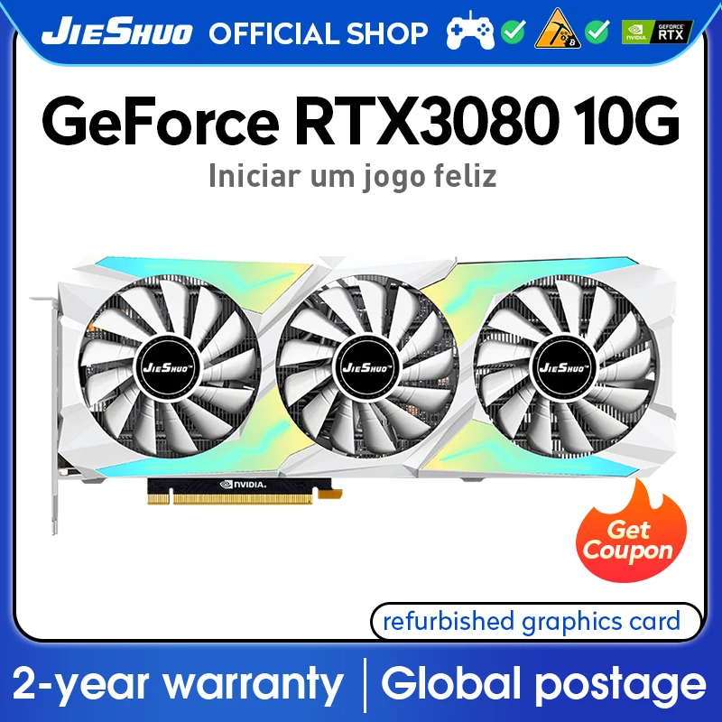 JIESHUO-tarjeta-gr-fica-para-juegos-NVIDIA-RTX-3080-10GB-tres-ventiladores-GDDR6X-8704-GPU ...