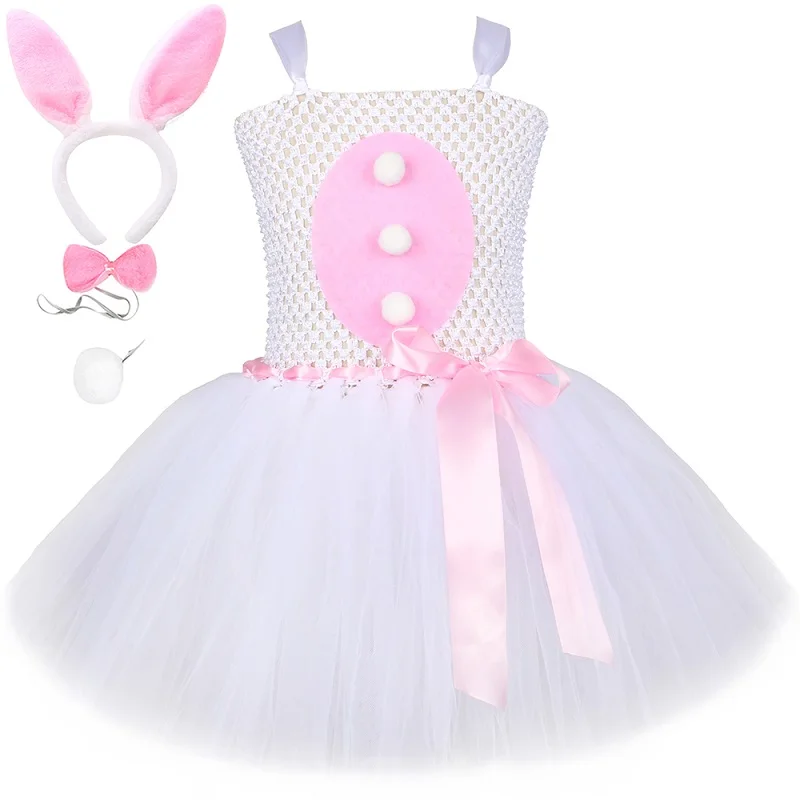 Disfraz de conejo de Pascua blanco para niña, conjunto de vestido de ...