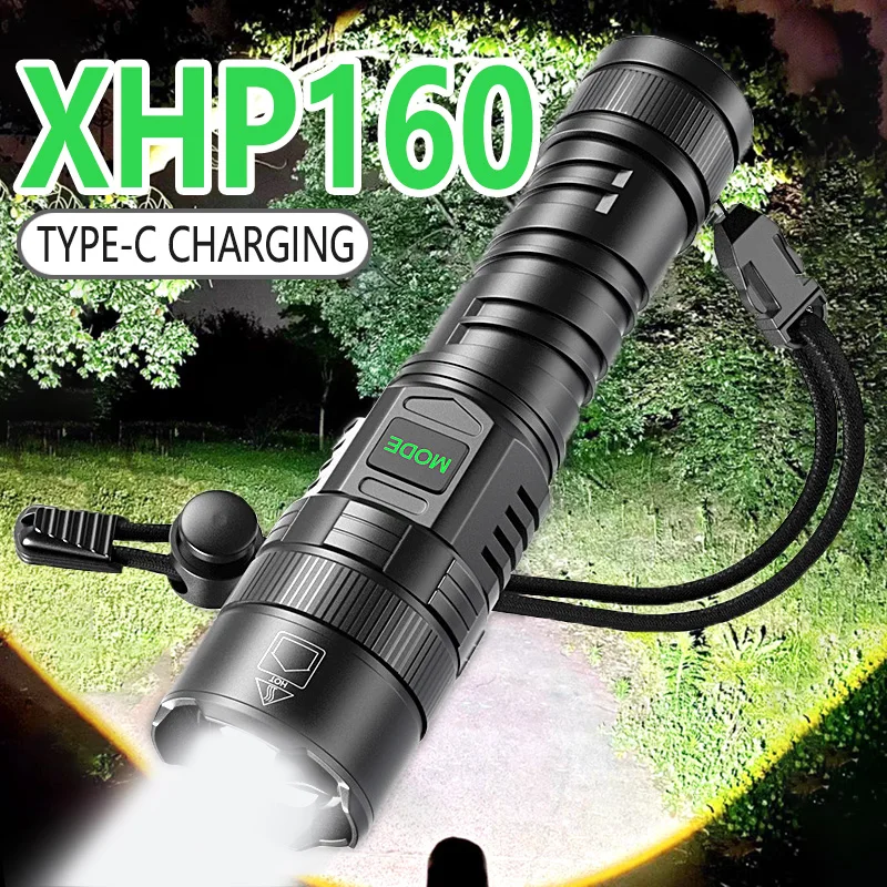 LED-USB-XHP160-Super-Bright-Flashlight-Rechargeable-Zoom-Torch-Waterproof-Searchlight-Tactical ...