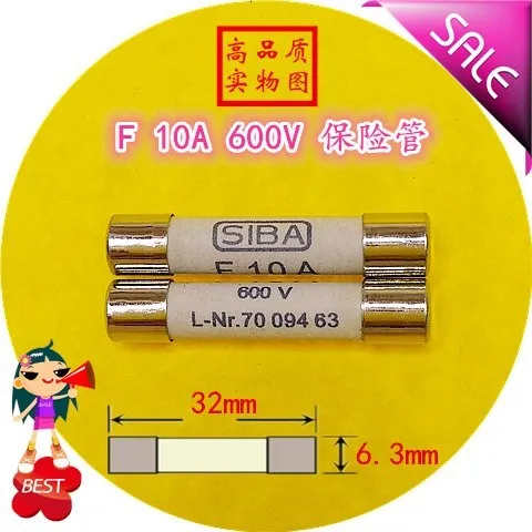 F 600MA 10A 600V L-Nr.7009463 6.3x32mm Fuse Tube 70 094