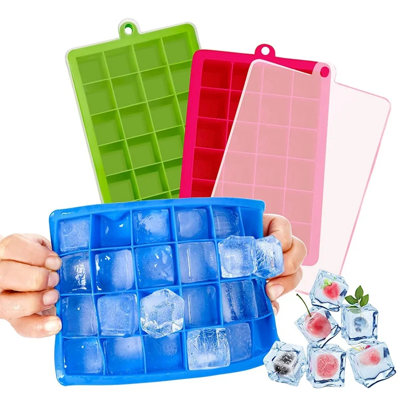 Silicone Ice Cube Trays With Lid, Space Saving And Stackable, Set Of 2 ...