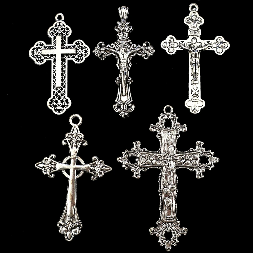 5pcs-Vintage-Zinc-Alloy-Charms-Sliver-Color-Mixed-Cross-Pendants-DIY ...