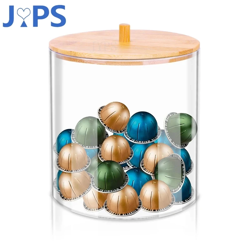 Coffee-Capsule-Storage-Box-With-Bamboo-Lid-Acrylic-Capsule-Container ...