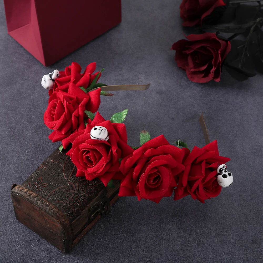 Skull-Rose-Headband-New-Red-Hair-Bands-Flower-Festival-Hair-Hoops ...