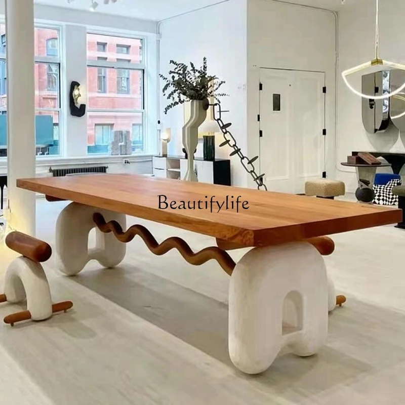 Nordic-medieval-solid-wood-cream-style-dining-table-art-retro-B-B-wabi ...